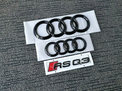 Gloss Black OEM Style Set Front & Rear 4 Ring Badge Trunk Emblem Decal ...