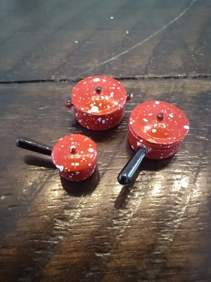Dollhouse Miniature Red Enamel Spatterware Cookware Set Pot Pans 6 ...