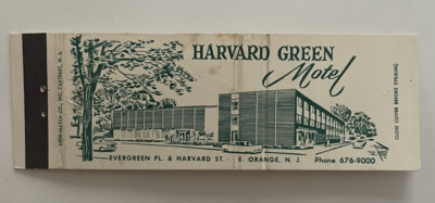 Harvard Green Motel EAST ORANGE NEW JERSEY NJ Vintage Matchbook Cover ...
