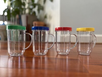 Magic Bullet Cups Party Mugs w/Green Blue Red Yellow Comfort Lip Rings ...