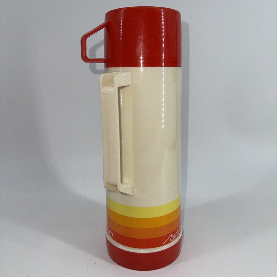 Vintage Aladdin Pint Thermos 1970s Red Orange Yellow Retro Plastic ...