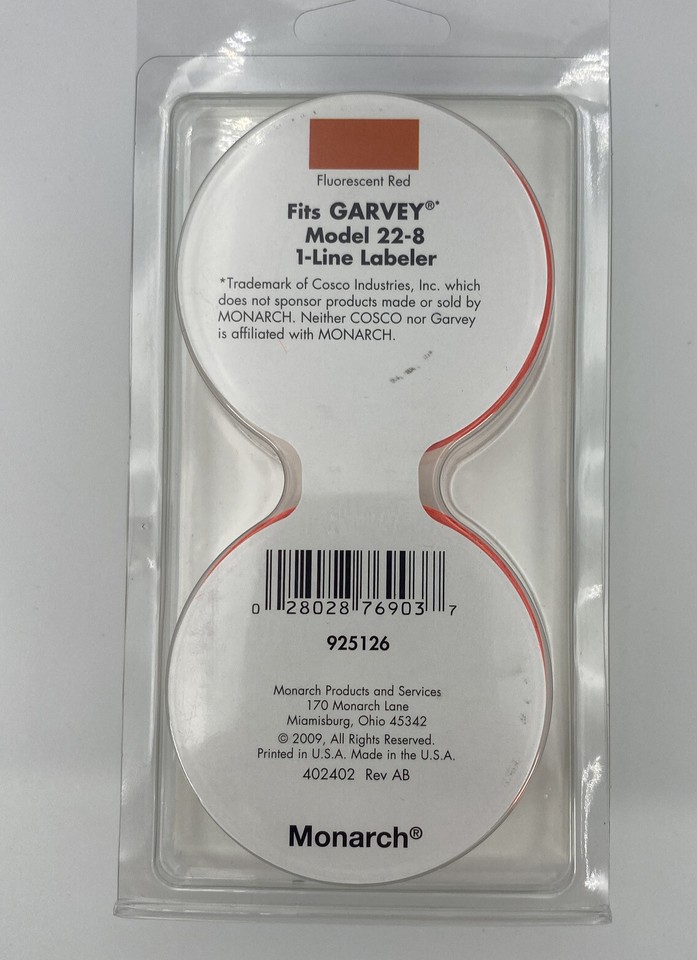 Monarch Pricemarking Labels 🔥Garvey Model 22-8 1-Line Labeler LOC TUB ...