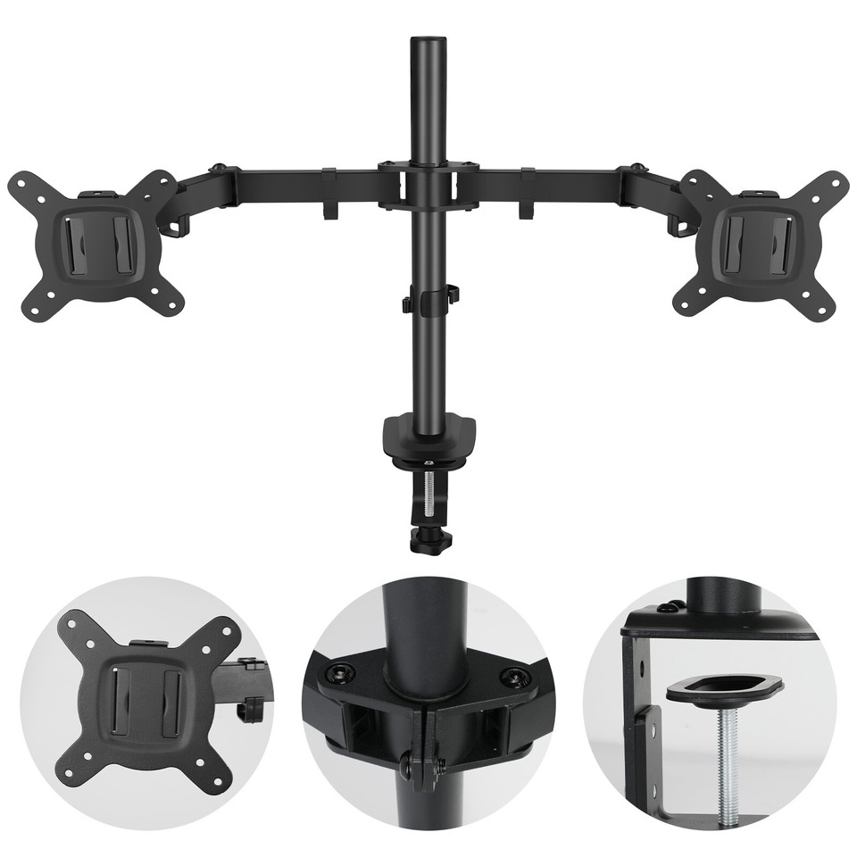 10-27'' Dual LCD Screen Monitor Desk TV Bracket Swivel Stand mount ...