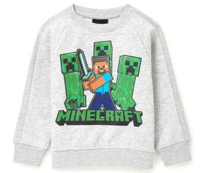 Sweat Shirt Gr.104 110 Minecraft NEU Pullover steve creeper grau kinder ...