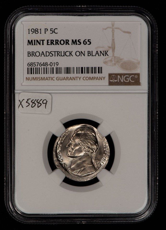 1981-P 5c Jefferson Nickel Mint Error Broadstruck on Blank - NGC MS 65 ...