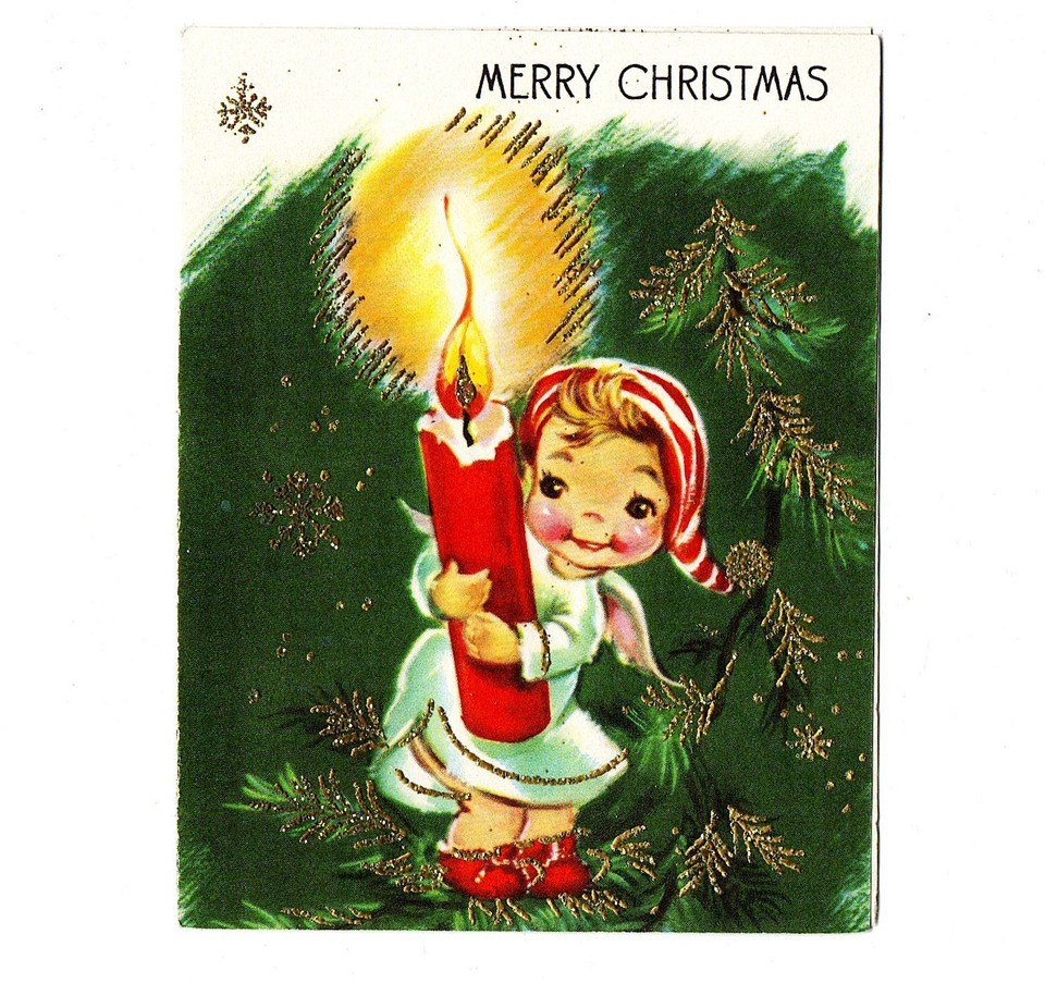 Vintage Pixie ANGEL Candle Marjorie CooperCHRISTMAS Greeting CARD ...