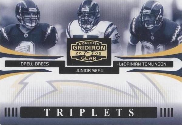 2005 Donruss Gridiron Gear - Triplets Gold #T-13 Drew Brees, Drew Brees, LaDainian Tomlinson ...