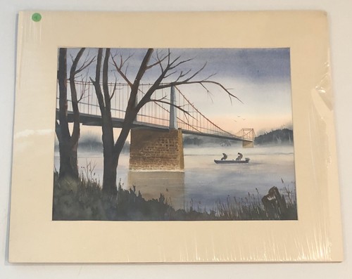 24"x20" Original Matted Watercolor PAINTING River Bridge by JOYCE ...
