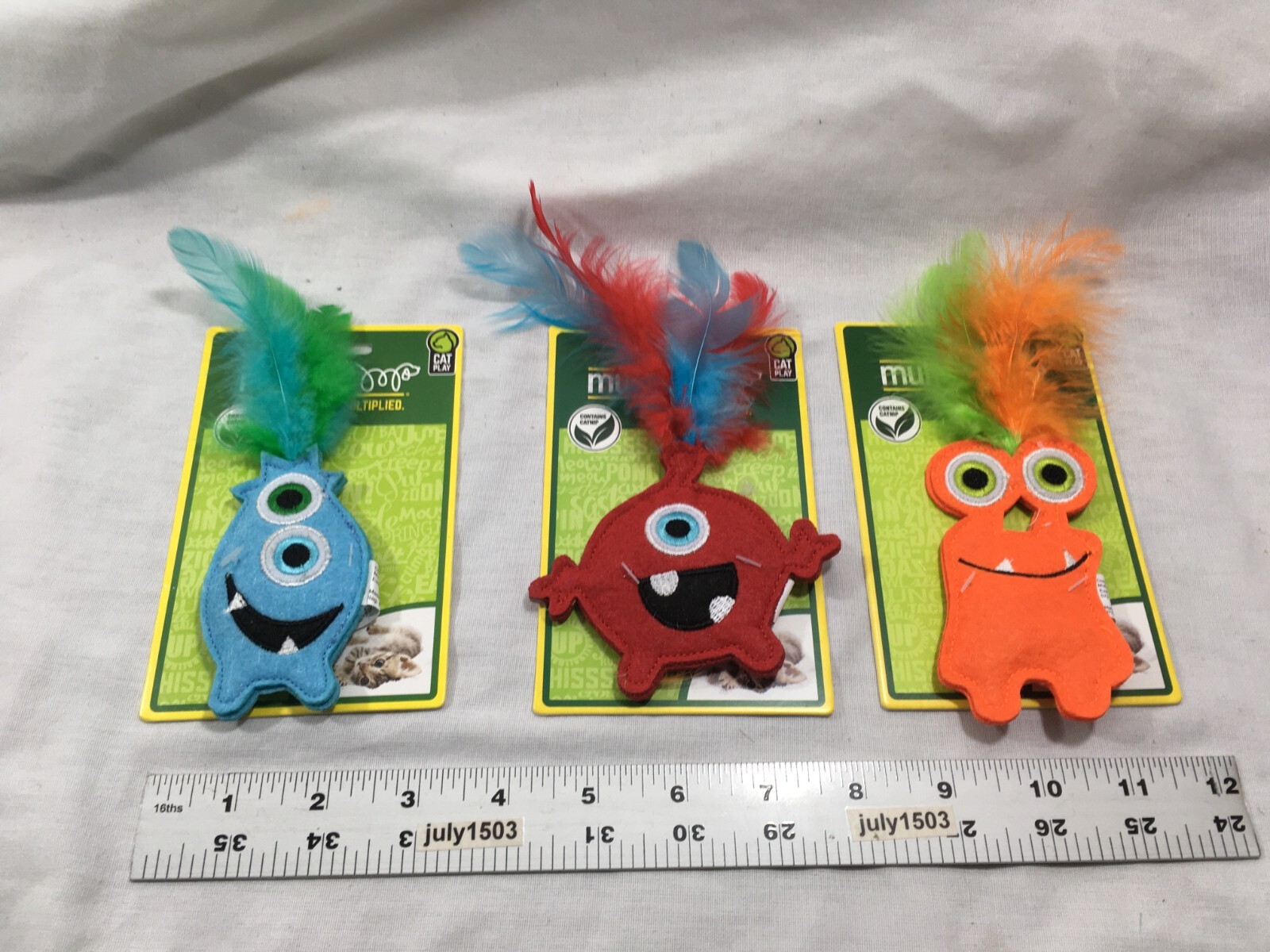 (3) NEW Multipet Monster Cat Toys w/ Catnip - Feathers to Encourage ...