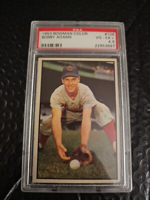 BOBBY ADAMS PSA 4.5 VG-EX+ 1953 Bowman Color Card #108 Cincinnati Reds ...