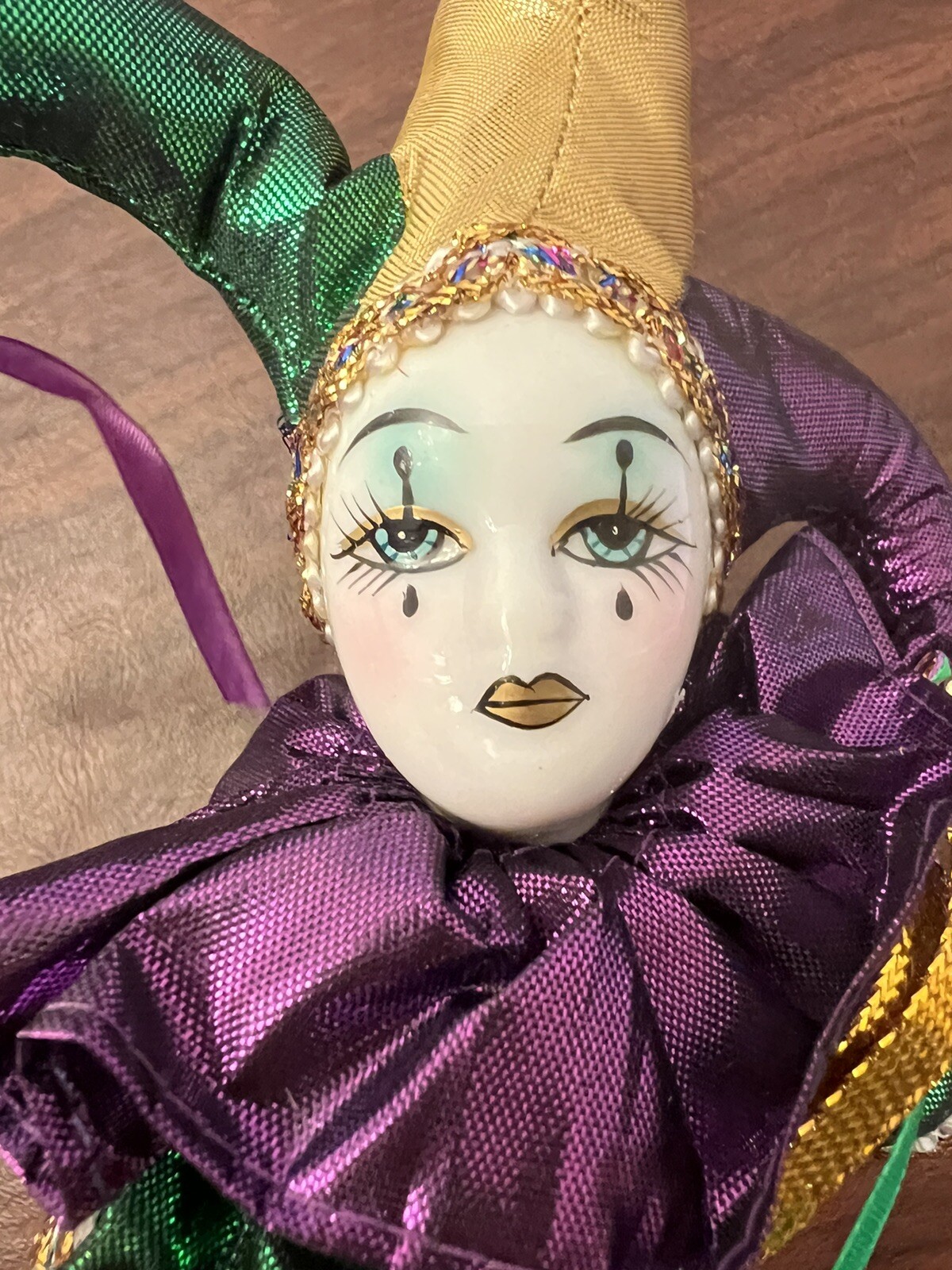 Mardi Gras Porcelain Head Jester Stick Decoration Carnival Gold Purple ...
