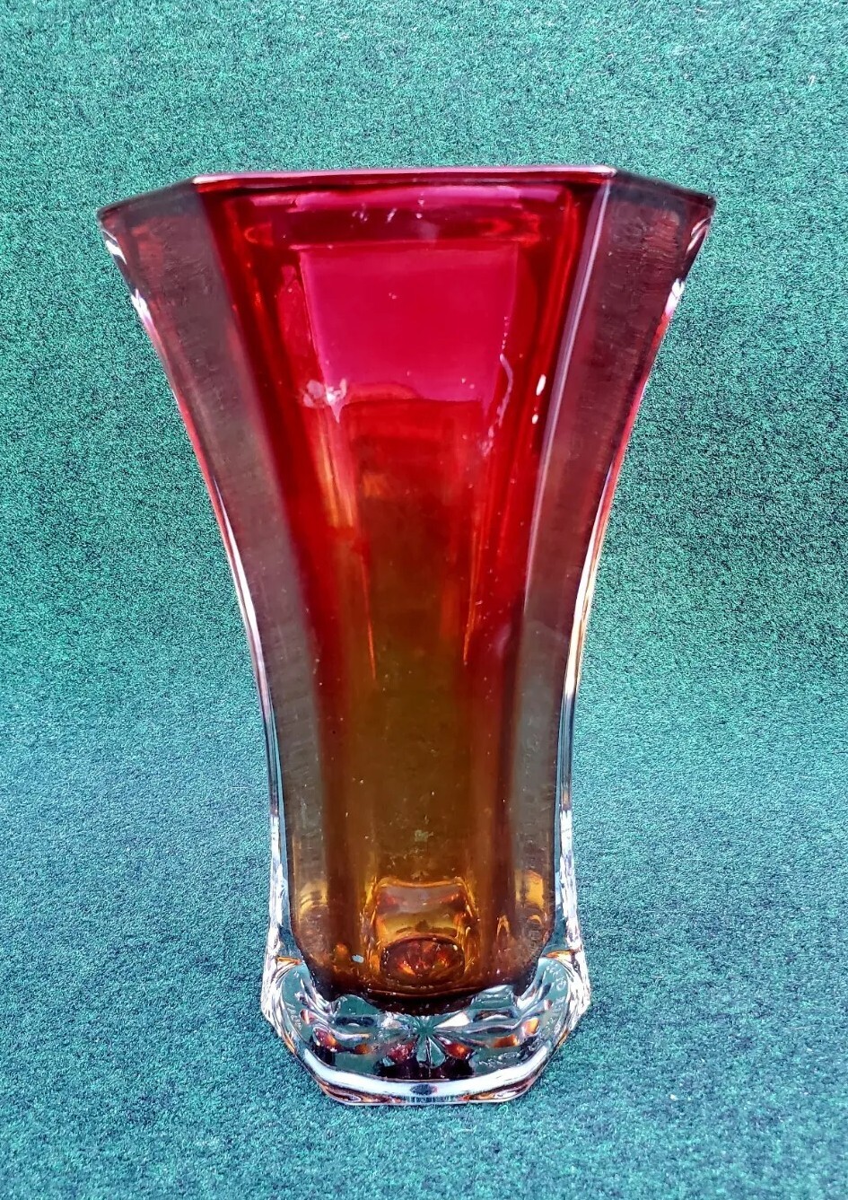 Hoosier Glass Ruby Red 10” Tall Glass Vase 6 Sided 4041 ~ VTG 4lbs 5oz ...