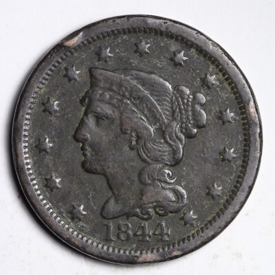 1844 Braided Hair Large Cent CHOICE VF E289 DCL | eBay