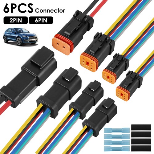 6 Sets Wire Connectors 2 Pin/6 Pin Connectors with Heat Shrink Tubing ...