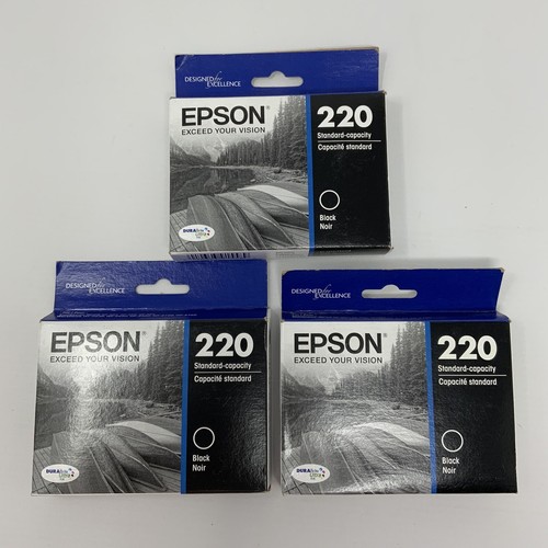 (3) Epson 220 Black Ink Cartridges Genuine Expired 2020 New Sealed In ...