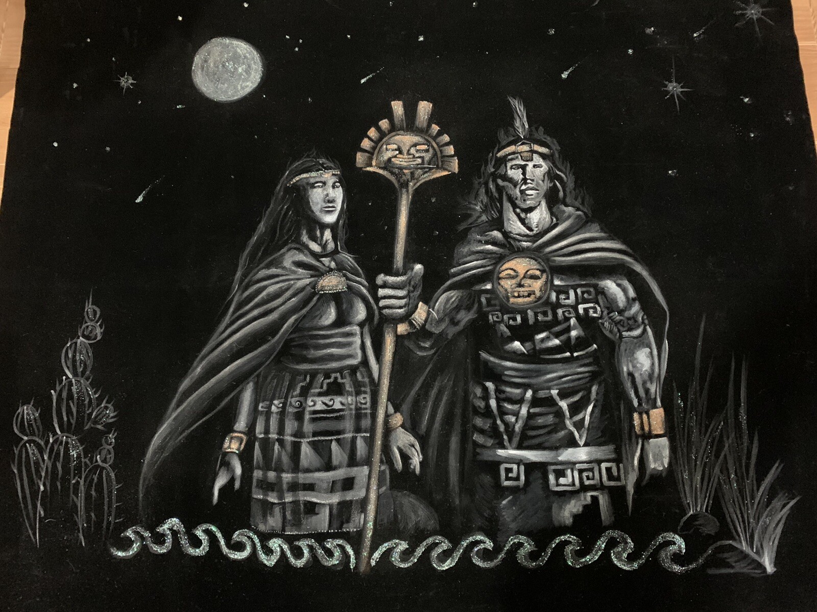 Manco Capac and Mama Ocllo Velvet Painting Titicaca Lake Cuzco Peru ...