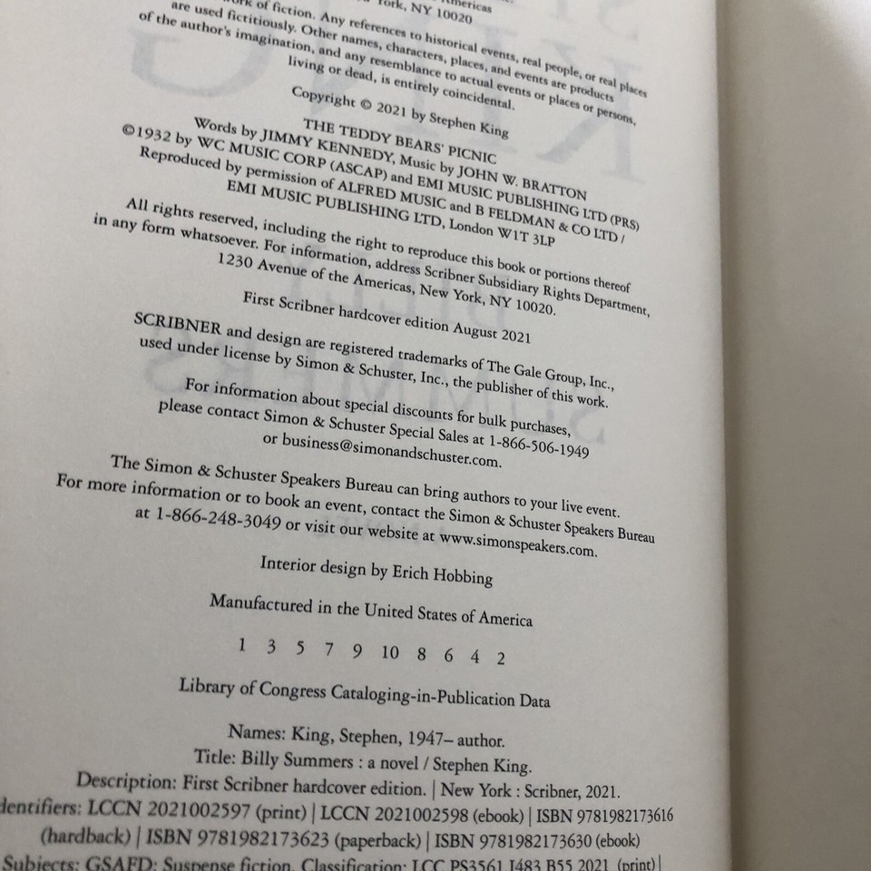 Billy Summers by Stephen King 2021 Scribner True First Edition HCDJ | eBay