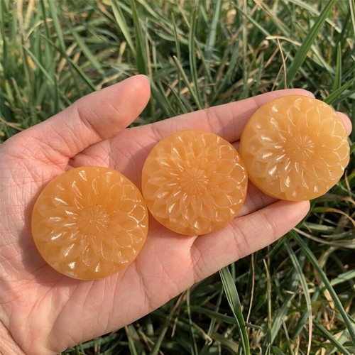 1PC Natural Yellow Calcite Flower Quartz Rock Carving Chakra Reiki ...