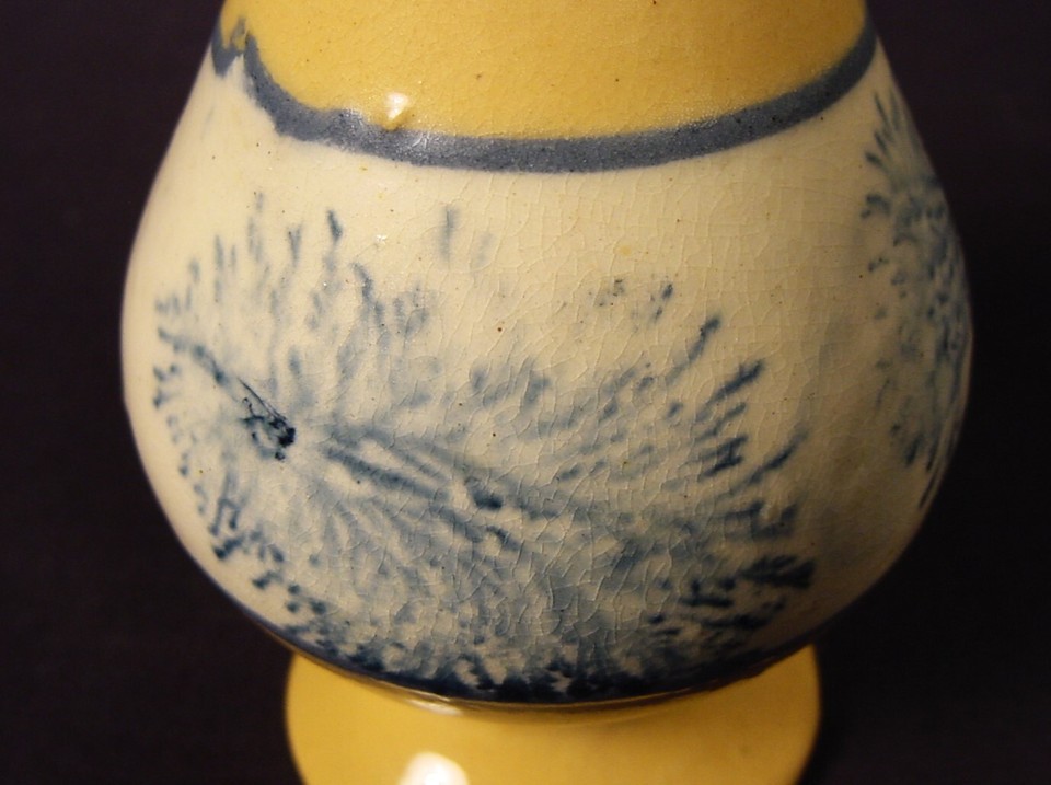 RARE ANTIQUE 1800s BLUE MOCHA SEAWEED PEPPER POT MOCHAWARE YELLOW WARE ...