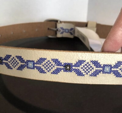 AEO Belt White Blue Buffalo Leather American Eagle XSM (38”) Looks ...