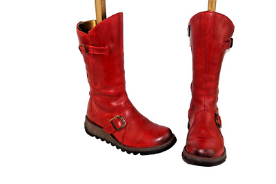 FLY London red leather mid calf zip up ankle boots UK size 3. EU 36 ...