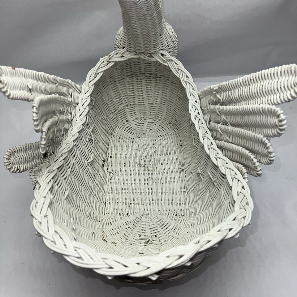 MCM White Wicker Rattan Swan Basket 20” T x 22” L x 12” W | eBay