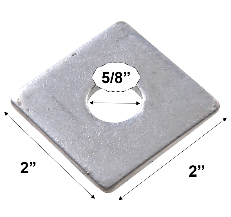 (25|50|100 Pack) 2"x2" Galvanized Square Washer, 5/8" Hole Size, 10 ...