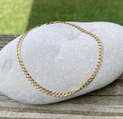 10k gold two tone white yellow gold curb chain bracelet or anklet 8.75 ...