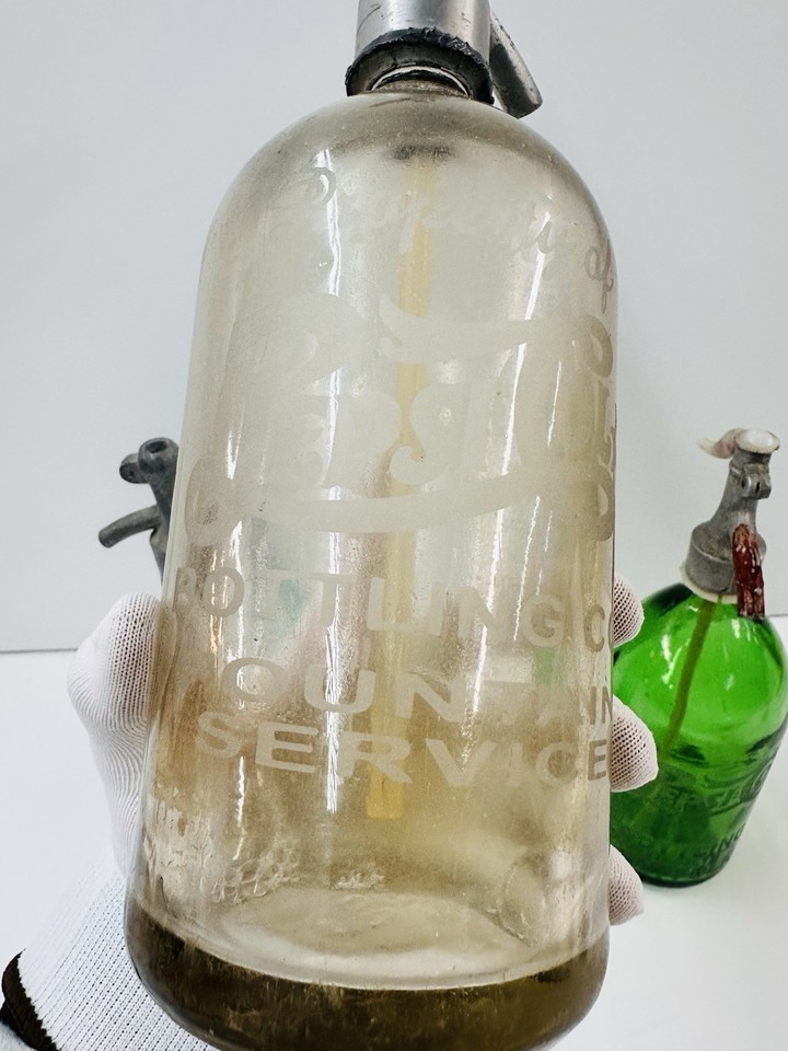 LOT OF 3: VTG PEPSI:COLA DD COLORED/CLEAR GLASS ADV SELTZER BOTTLES ...