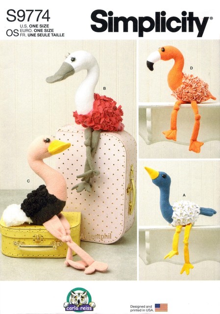 Simplicity S9774 PLUSH BIRDS Crane Spoonbill & Ostrich UNCUT Sewing ...