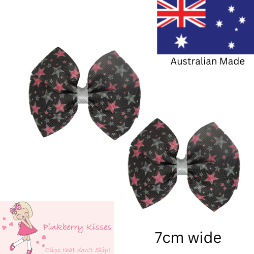 Pink and Silver Stars Bella Hair Bow 7cm Non Slip Hair Clip Tie Baby ...