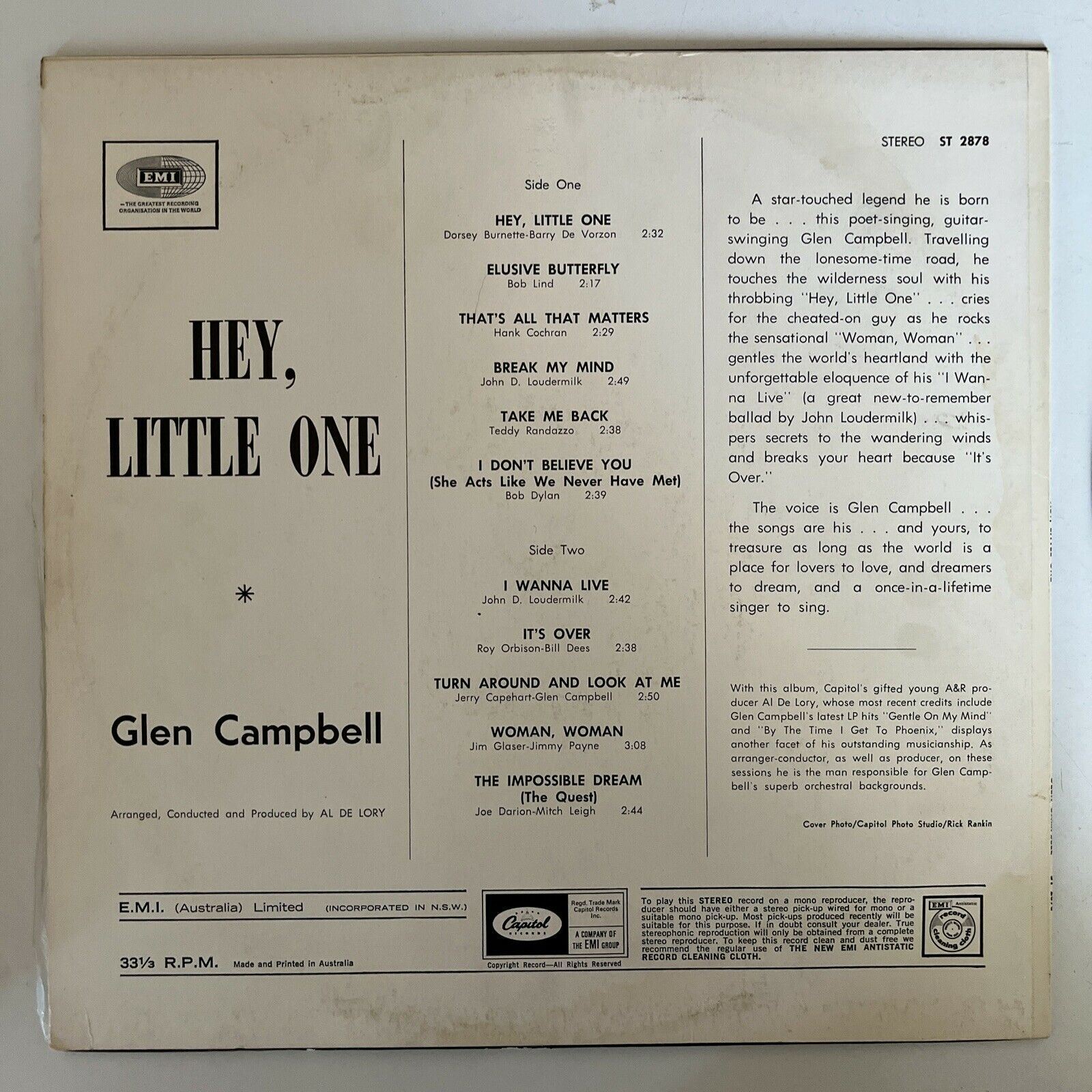 Glen Campbell – Hey, Little One 1968 Vinyl Record LP | eBay UK