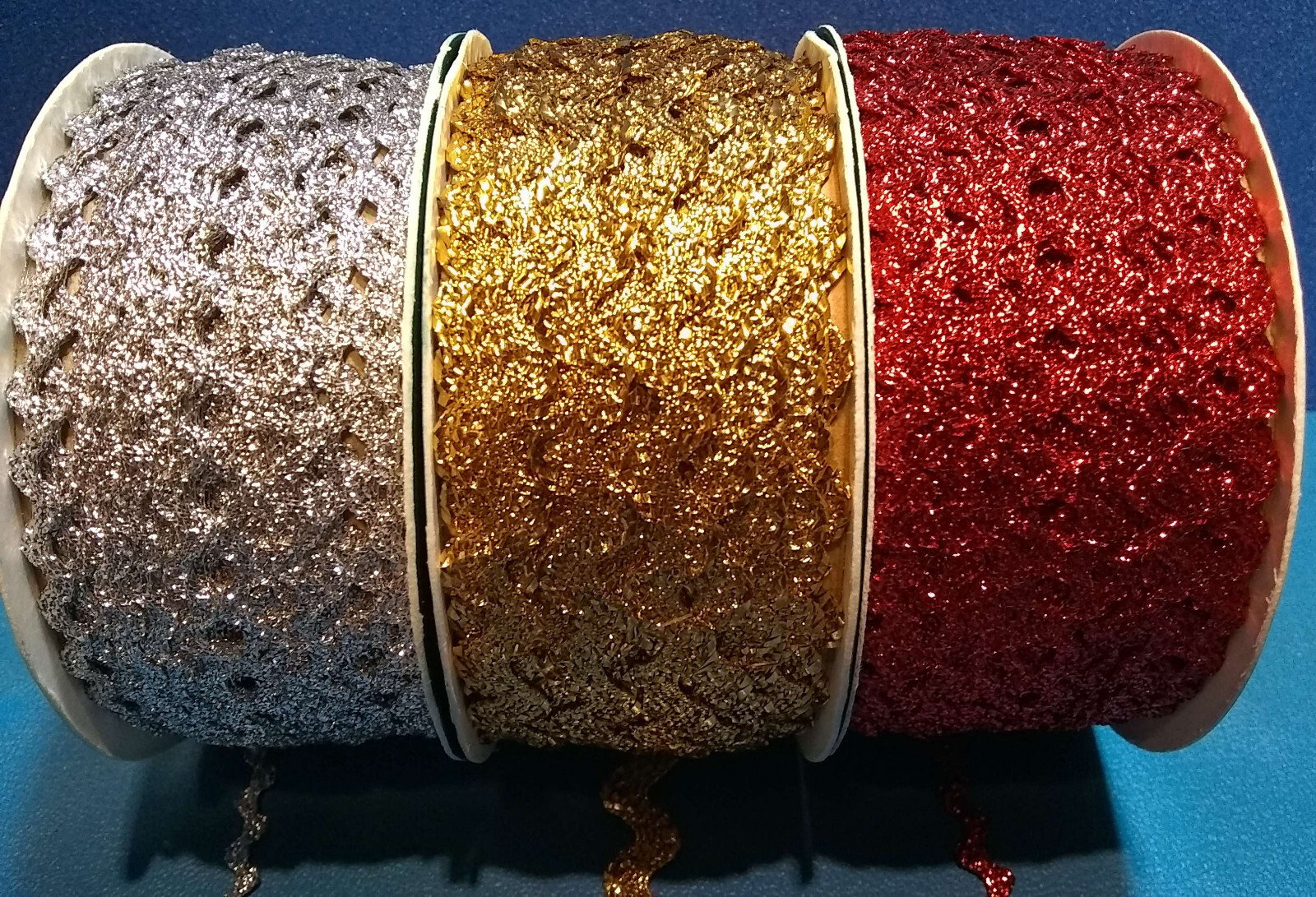 New Old Stock Treasured Trims Small Ric-Rac Ribbon Metallic Red/Silver ...