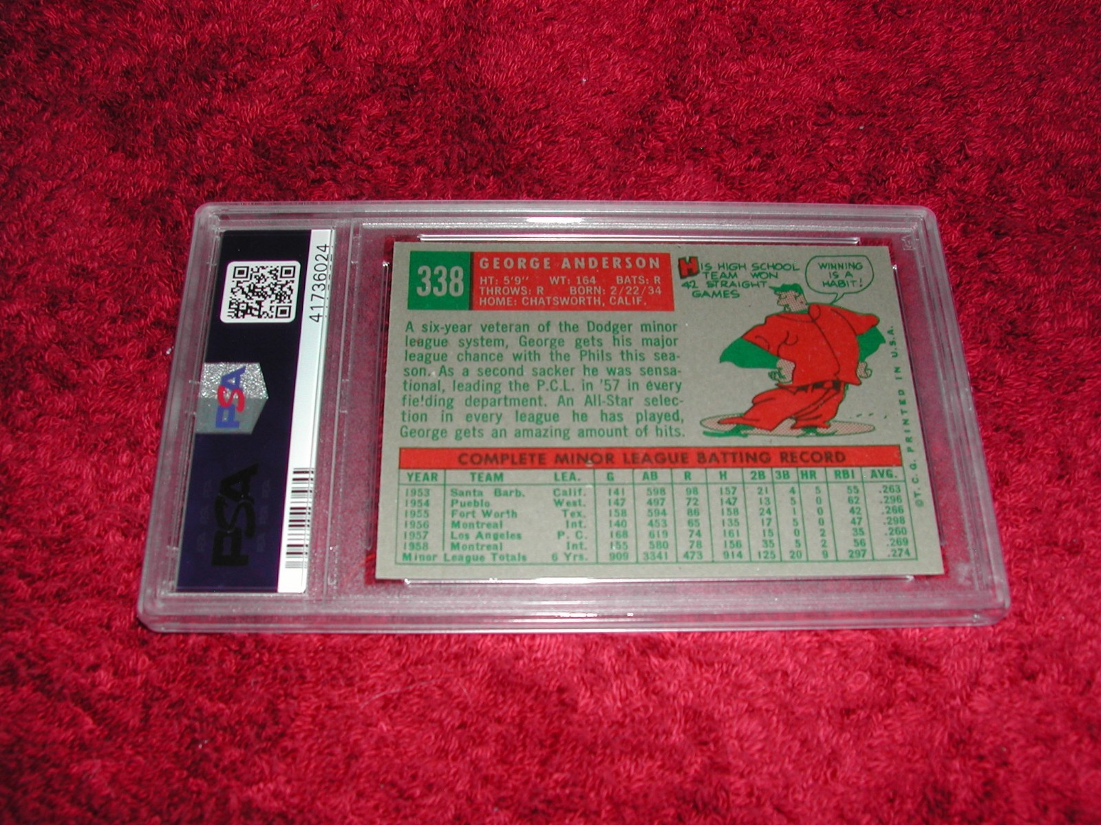 1959 Topps # 338 HOF Phillies ROOKIE George Anderson PSA 7 NM | eBay