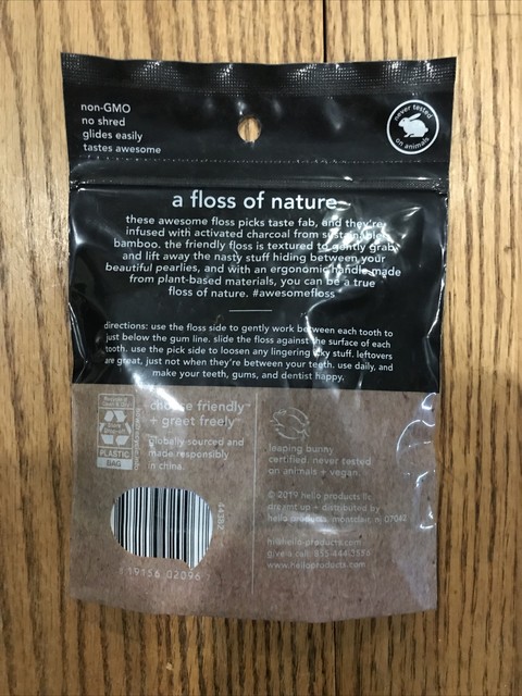 hello Dental Floss Picks Activated Charcoal Infused Natural MINT Flavor ...