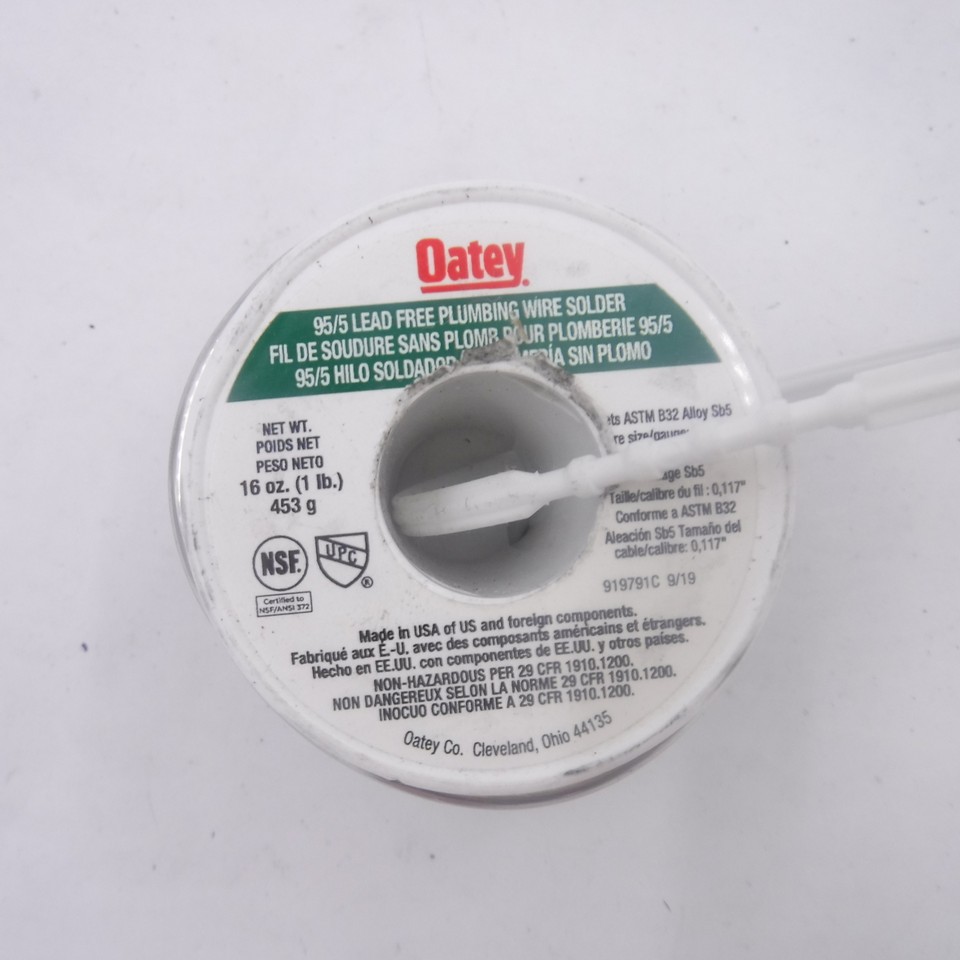 1 Roll Oatey 1 LB Lead Free Plumbing Wire Solder 0.117" Dia Tin ...