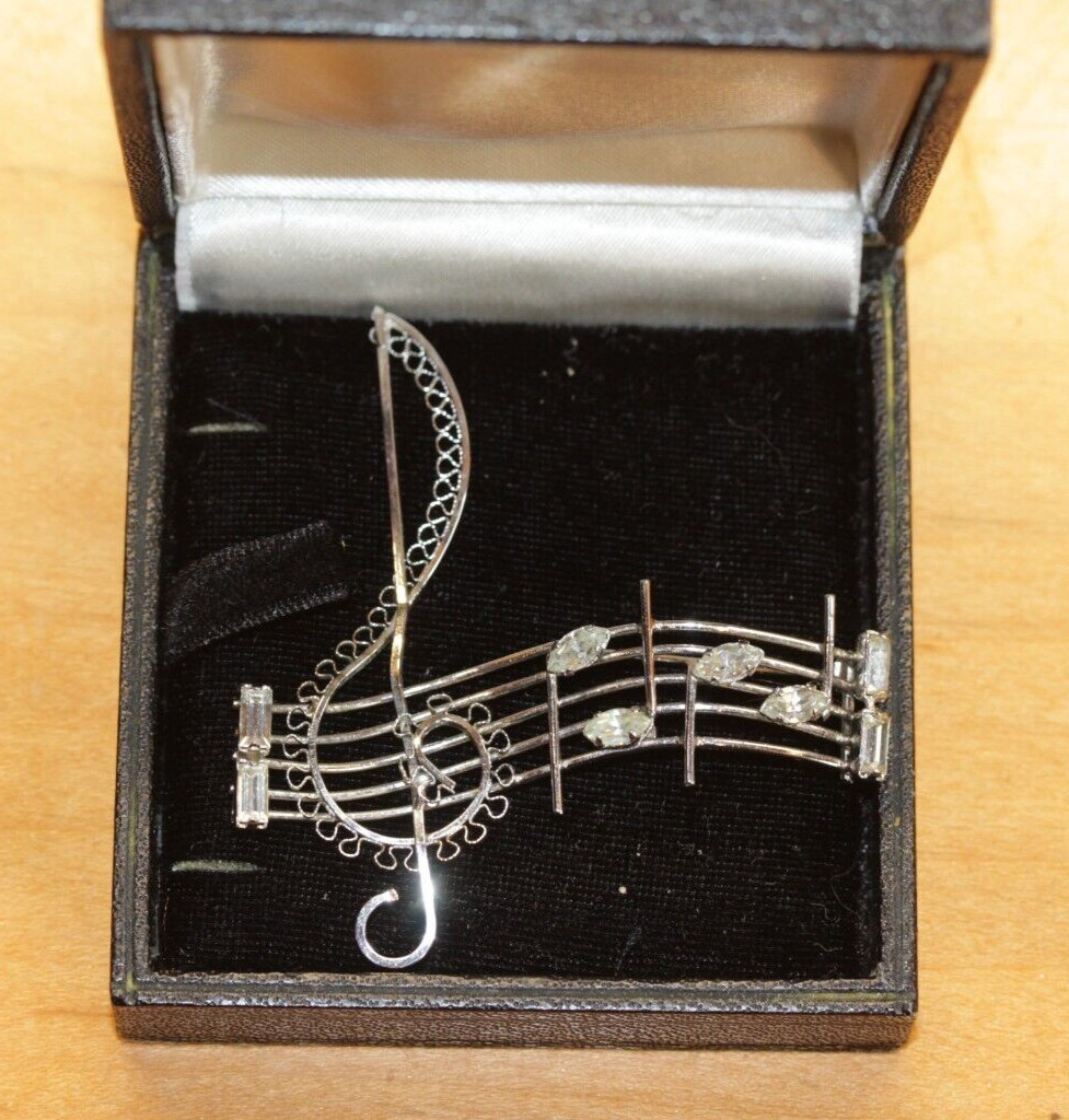 Vintage Signed STERLING Silver Music Notes Pin Brooch… - Gem