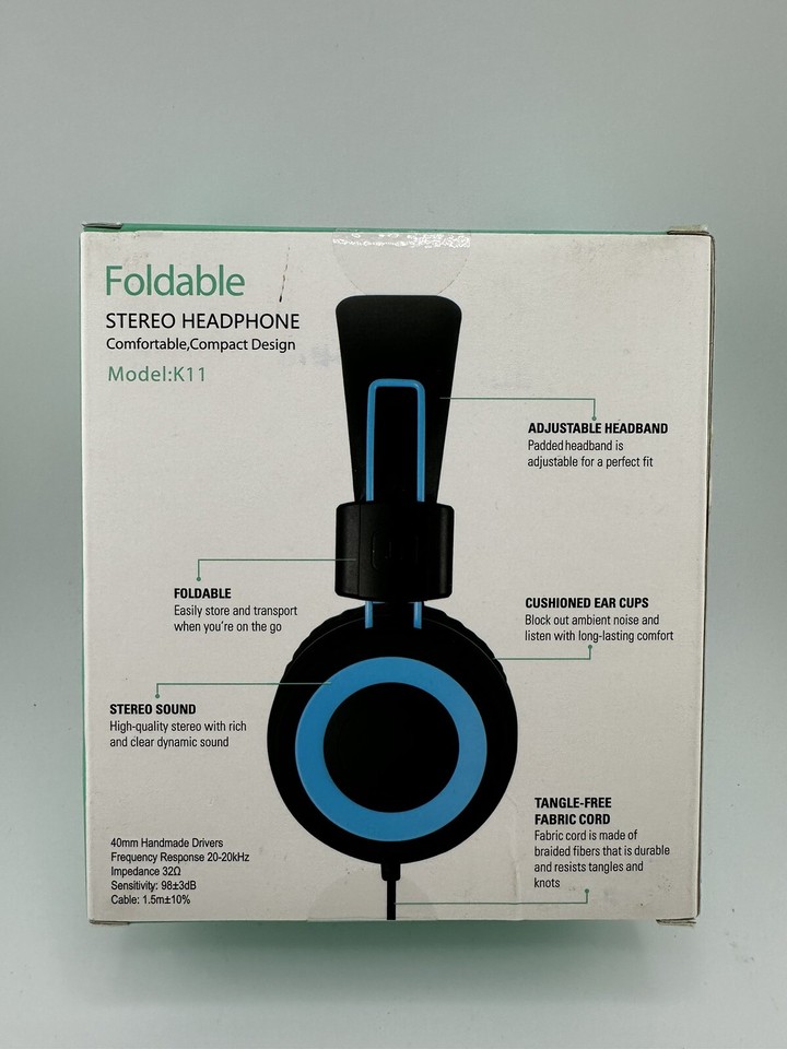 Nool Products Model K11 Foldable Stereo Kids Headphones Navy / Teal NEW ...