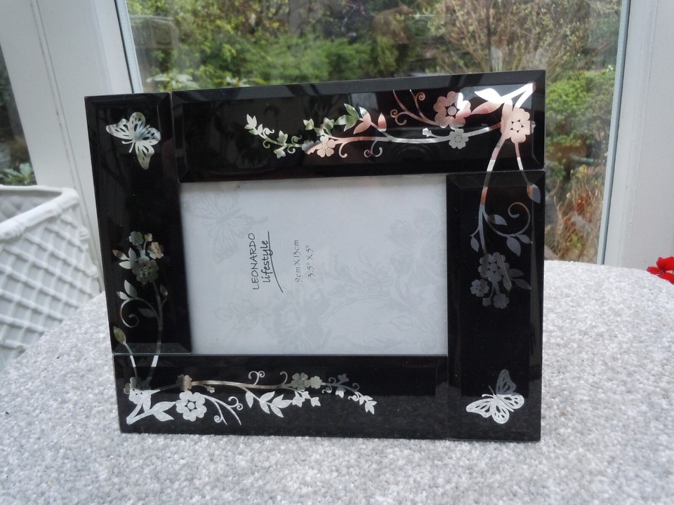 Ornate Photo Frame Leonardo Lifestyle Black Glass Silver Butterfly ...