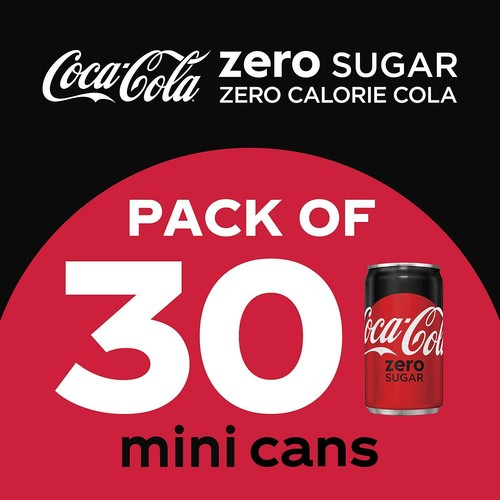 COKE ZERO MINI CANS (7.5 oz/30 CANS PER BOX) ZERO SUGARS/ZERO CALORIES ...