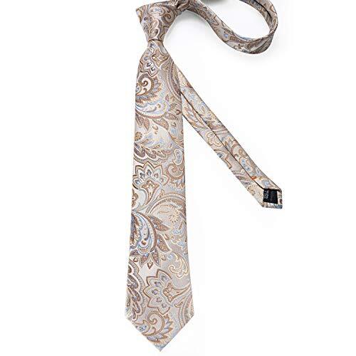 Mens Tie Set Silk Solid Paisley Necktie and Pocket Square Cufflinks Beige 7290 | eBay