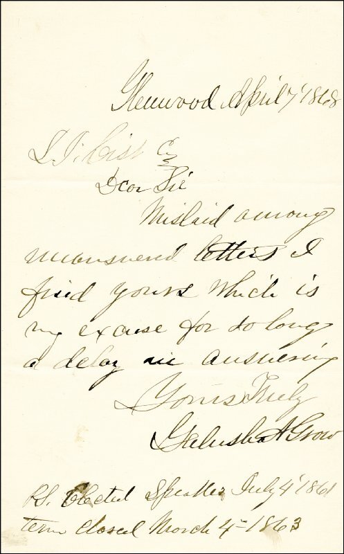 GALUSHA A. GROW - AUTOGRAPH LETTER SIGNED 04/07/1868 | eBay