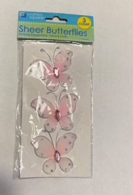Crafters Square Sheer Pink Butterflies 3 Count Floral Arrangement Gifts ...
