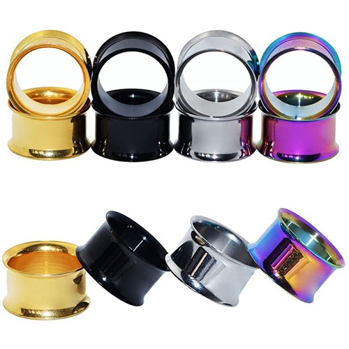 8 PIECES 8g-5/8 in Stainless Steel Double Flares Ear Tunnels Stretching ...
