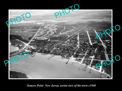OLD POSTCARD SIZE PHOTO OF SOMERS POINT NEW JERSEY AERIAL VIEW OF TOWN ...