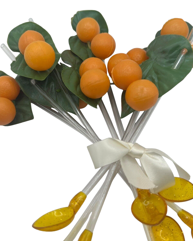 Lemonade Straw Spoons, Float, Cocktail Stirrer Yellow w/ Lemon Foliage ...