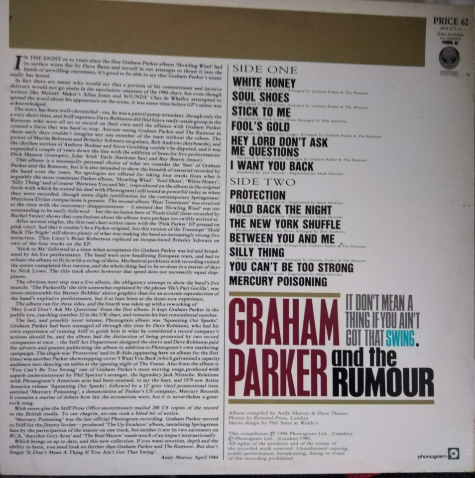 Graham Parker,& The Rumour-It Don,t Mean a Thing if You Ain,t Got That ...