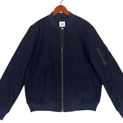 GAP Wool Bomber Jacket Men’s Medium Navy Blue Zip Streetwear Casual Preppy | eBay