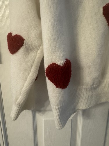 Women’s 3D Chunky Knit White & Red Heart Sweater XL | eBay