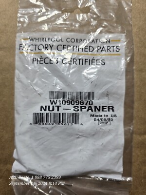 New Genuine OEM Whirlpool Washer Washing Machine Spanner Nut W10909670 ...